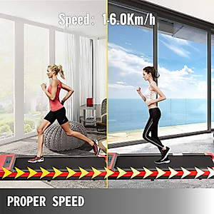 Happybuy Under Desk Treadmills, Digital Display Treadmill Machine with Remote Control,1-6.0km/h Speed Portable Walking Machine, for Home Indoor Exercise, Black&Red