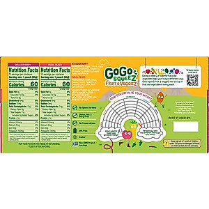 GoGo SqueeZ Fruit & VeggieZ Variety Pack, Pedal Peach and Boulder Berry, 3.2 oz (Pack of 20), Unsweetened Snacks for Kids, Gluten Free, Nut Free, Dairy Free, Recloseable Cap, BPA Free Pouches