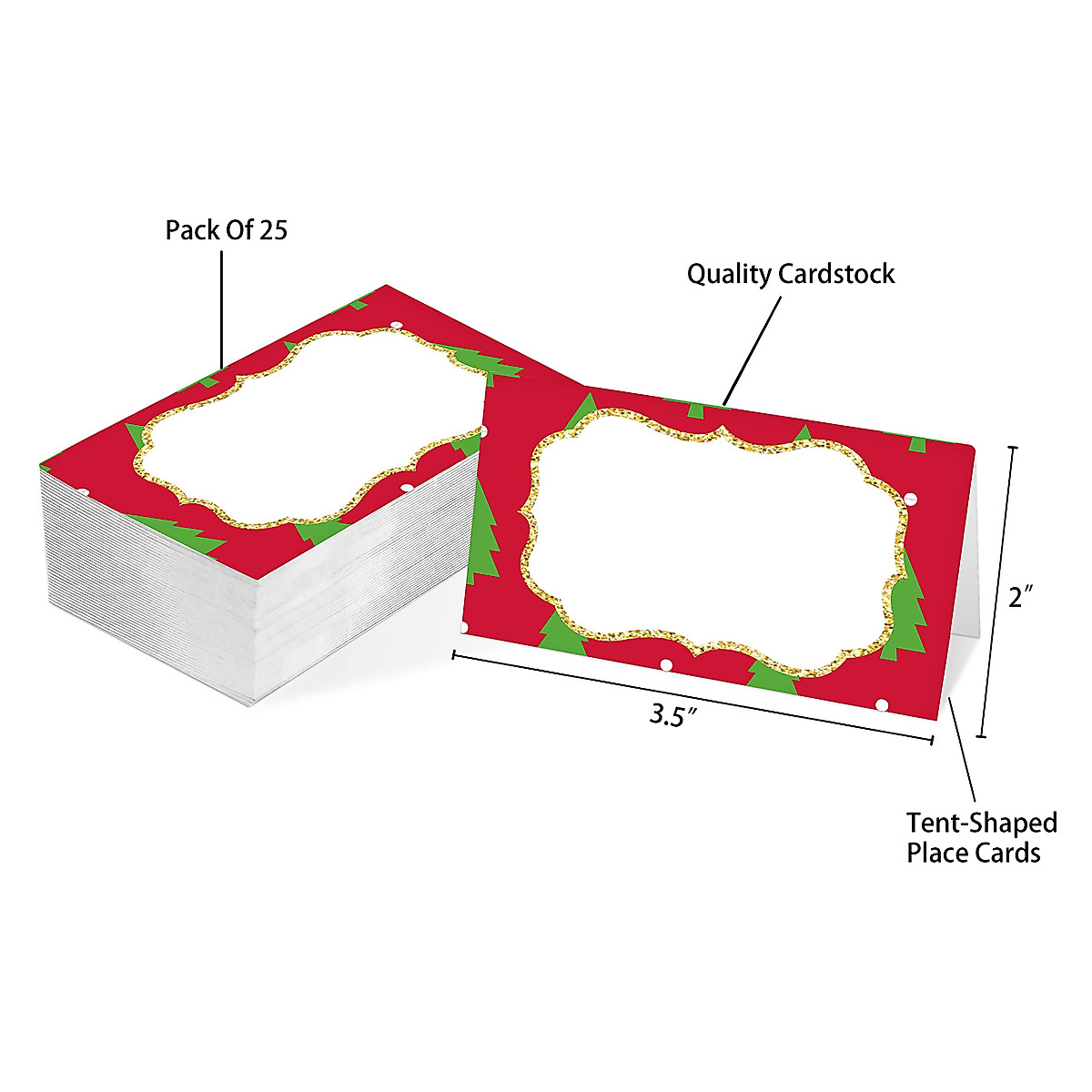 Table Place Card, Christmas Themed Tent Style Cards, Pack of 25 Half-Fold Reception Place Card, Perfect for Christmas Party, Wedding, Bridal & Baby Shower, Birthday, Banquet and Special Events B04