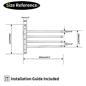 GERZWY Swivel Towel Bar SUS 304 Stainless Steel 4-Arm Bathroom Swing Hanger Towel Rack Holder Storage Organizer Space Saving Wall Mount Matte Black HYG04-BK