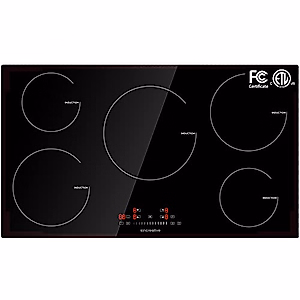 Induction Cooktop 36 Inch, Electric Cooktop 5 Burners, Drop-in Induction Cooker Ceramic Glass Induction Burner With Timer, Child Lock, 9 Heating Level and Sensor Touch Control, ETL & FCC Certified