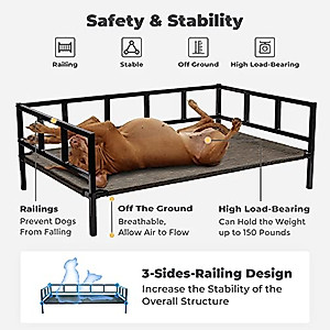 Veehoo Metal Elevated Dog Bed, Cooling Raised Pet Cot with Chew Proof and Washable Textilene Mesh, No-Slip Feet and Stable Rustless Frame for Indoor & Outdoor, Large, Brown