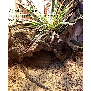 RunXF Reptile Simulation Rock Hideouts Cave Amphibian Hides Resin Habitat Decor Shelter for Gecko Leopard Lizards Toad Turtle (Large), grey