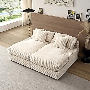 ERYE 74.8" Luxury Twin Chaise Daybed Sofa Couch for Living Room,Modern Corduroy Upholstery Lounge Love Seat Sleeper Sofabed with 6 Piilows