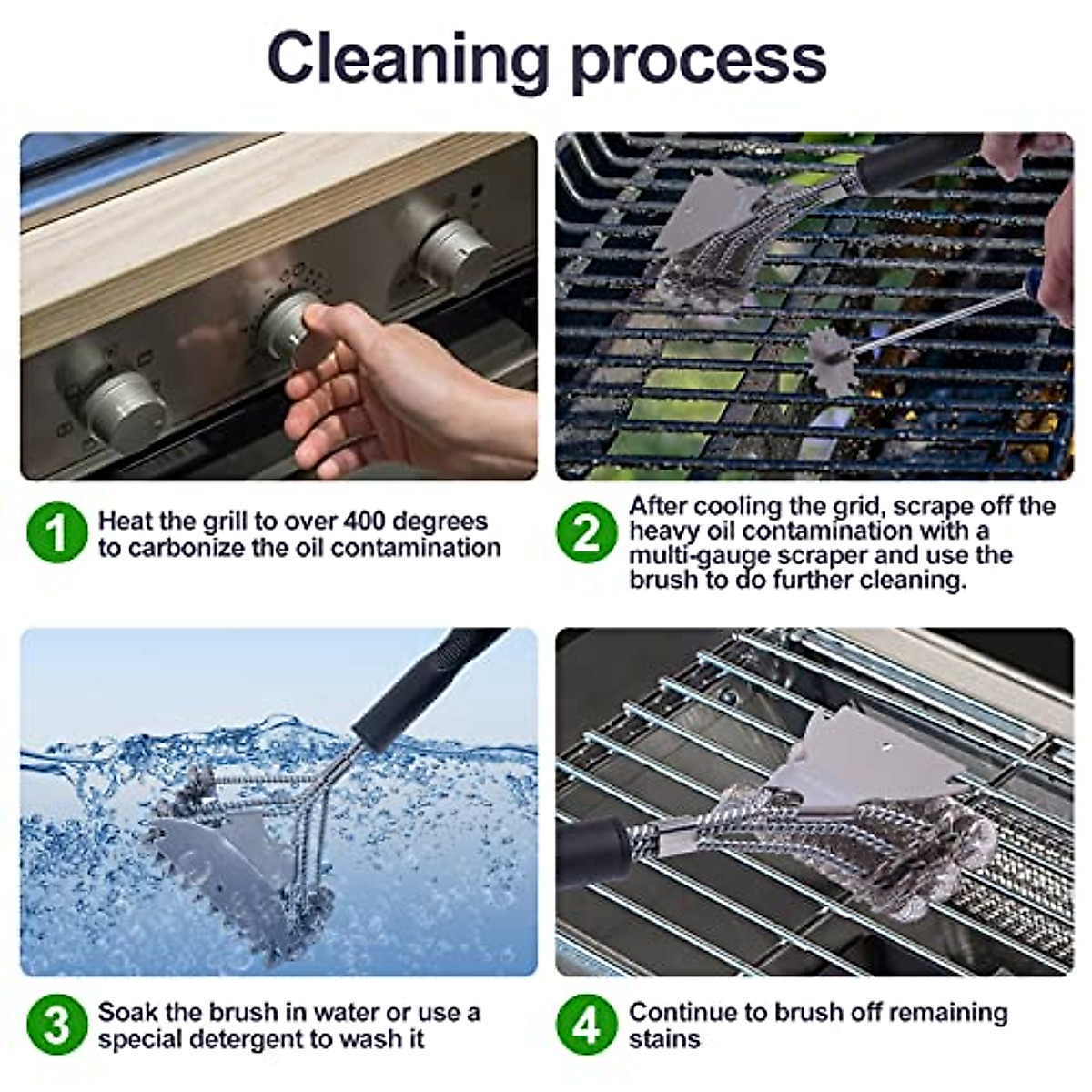 Luckywall Stainless BBQ Grill Brush Set with Scraper and Cleaning Accessories for Outdoor Barbecue -Bristle Free and Safe for Grill Grates， Perfect Grilling Gifts for Men