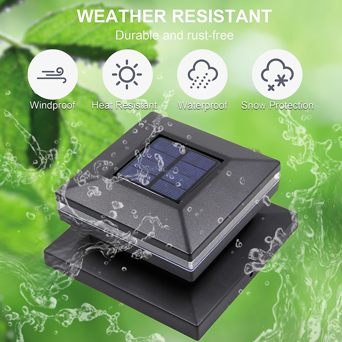 Dynaming 6 Pack Solar Post Lights, Outdoor Decorative Post Cap Light, Solar Powered Black Shell Caps, BrightnePatio, FWhite LED Lighting for Fence Deck Patio, Fit 4x4, 5x5 or 6x6 Vinyl/Wooden Posts