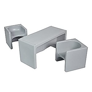 ECR4Kids Table and Chairs Tri-Me Multipurpose 3-Piece Set, Light Grey