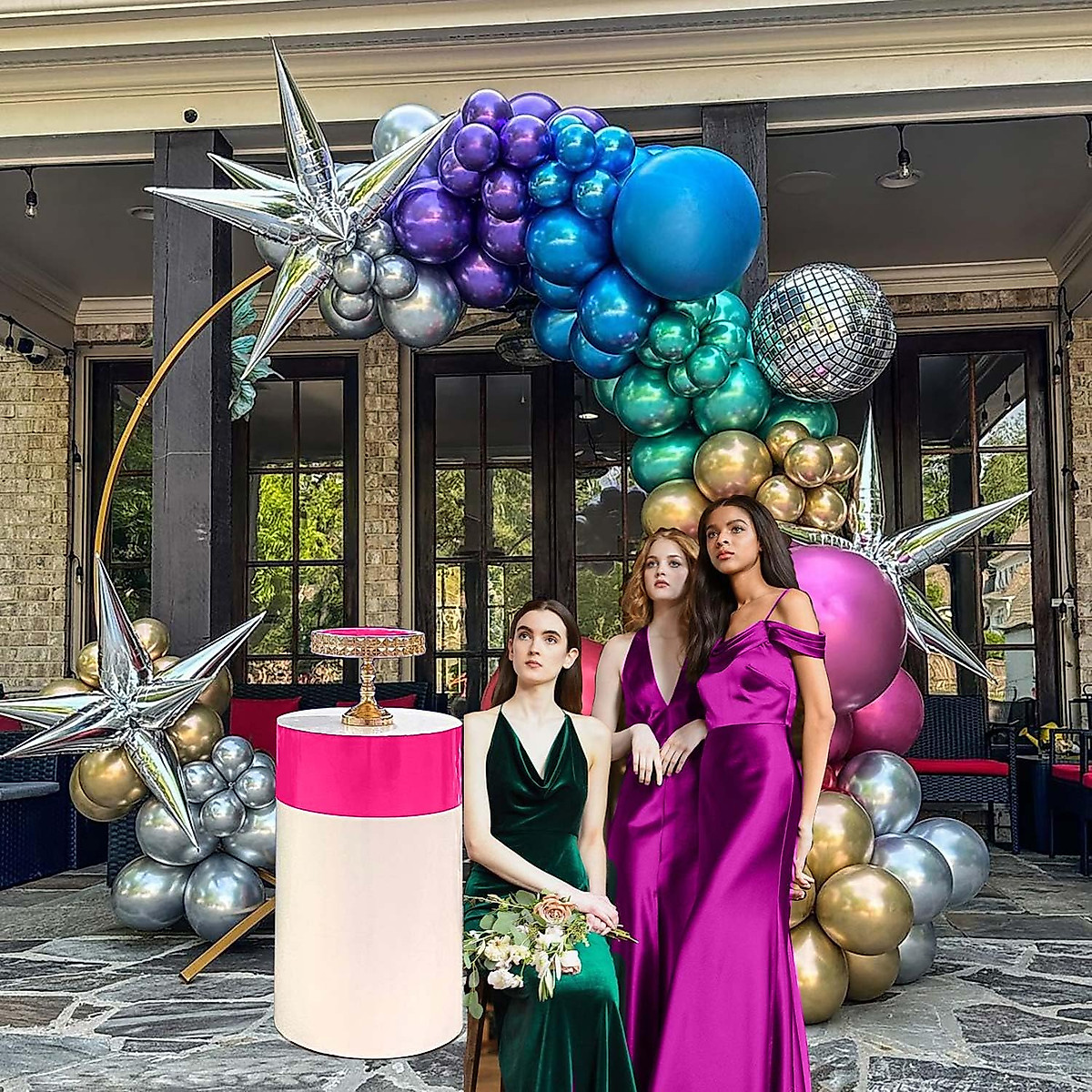 Chrome Balloon garland Arch Kit 130pcs disco party decorations with Metallic purple teal red hot pink Blue &disco ball balloons for 80s 90s birthday Galaxy prom 2024 graduation party decorations