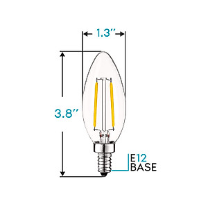 LUXRITE 4W Vintage Candelabra LED Bulbs Dimmable, 400 Lumens, 3000K Soft White, LED Chandelier Light Bulbs 40W Equivalent, Clear Glass, Filament LED Candle Bulb, UL Listed, E12 Base (6 Pack)