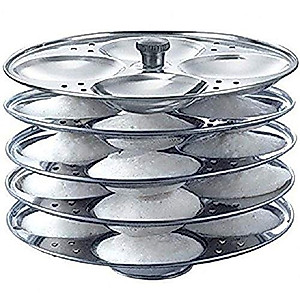 Tabakh Stainless Steel 5-Rack Idli Stand, Medium, Silver