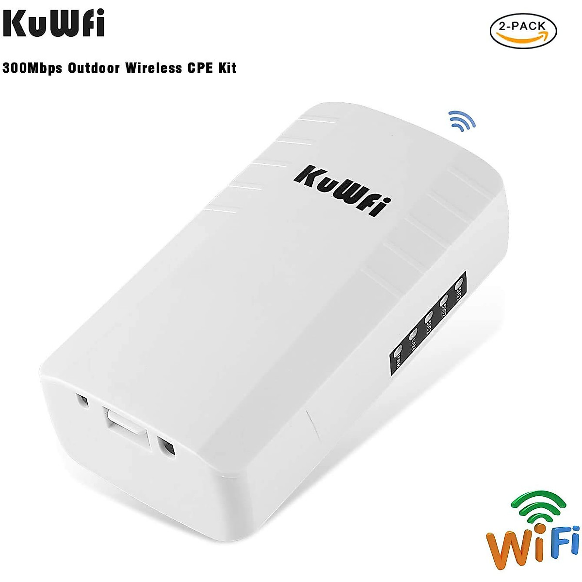 KuWFi Wireless WiFi Bridge Outdoor CPE Kit Point to Point 2.4G 300Mbps Waterproof Long Range WiFi Extender with Ethernet Port