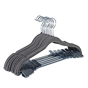 Laura Ashley 12 Pack Velvet Hangers with Clips | Durable | Plush Velvet | Slim | Closet Organization | Grey | 12pack | Suit | Pants | Blouse | Closet Organization