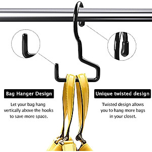 Dapute 16 Pack Purse Hanger for Closet, Large Purse Hooks for Closet Rod, Black Bag Holder for Closet, Purse Organizer for Hanging Handbags, Belts, Hat, Jeans