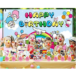 25Pcs Kitty and Friends Cake Topper and Cupcake Toppers Set, Cinnamoroll Kuromi and My Melody keroppi Birthday Party Supplies for Kawaii Themed Birthday Cake Decorations