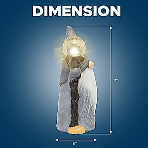 Garden Gnome Statue - Gnomes Decorations for Yard with Solar Lights, Resin Gnome Figurine Holding Magic Wand,Outdoor Lawn Decor Flocked for Patio, Balcony, Yard (Grey)