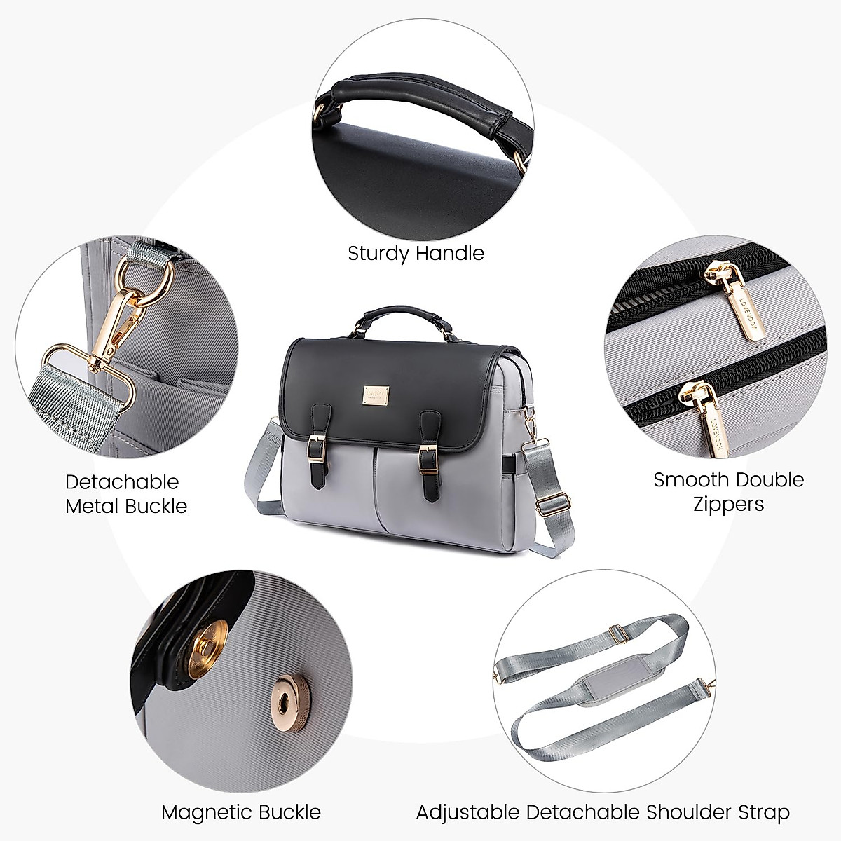 LOVEVOOK Laptop Bag for Women, 15.6 inch Large Capacity Computer Briefcase Sleeve Case, Messenger Shoulder Bag Office Business Work Purse Tote Bags for Women Travel Gifts, Black-grey