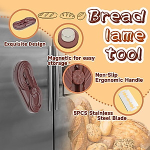Tuuwhiz Bread Lame Dough Scoring Tool,Sourdough Bread Baking Supplies with Magnetic to Storage,Exquisite Design Bread Scorer Tool for Homemade Bread Baking Include 5 Razor Blades (Brown, Circular)