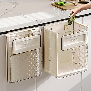 Aiabaleaft Hanging Kitchen Trash Can Foldable 2.5 Gallon Wall Mounted Collapsible Waste Bin for Kitchen Cabinet Door or Under Sink Bathroom