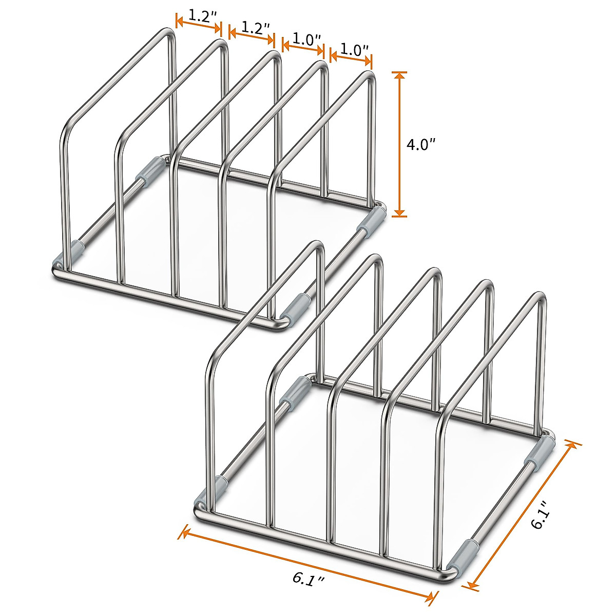2-Pack Cutting Board Organizer, Cutting Board Holder Stand, Stainless Steel Cutting Board Holder, Cutting Board Storage Rack with 4 slots for Baking Sheet and Cookie Sheet,1.0+1.2 Inch Width Slots