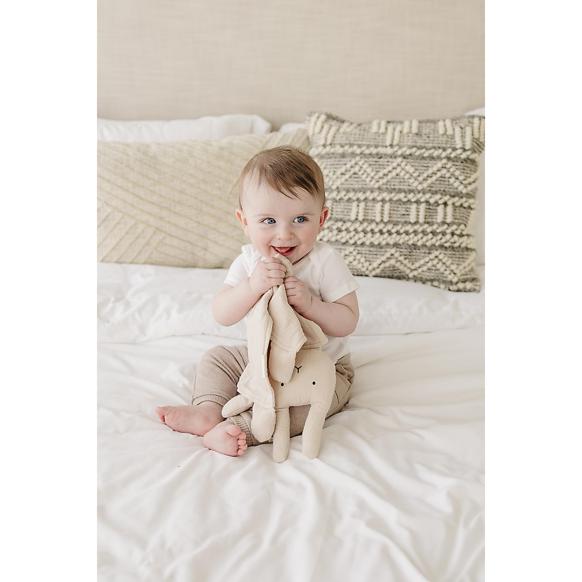 Marlowe & Co Organic Cotton Muslin Lovey Blanket, Organic Cotton Muslin Bunny Security Blanket (Natural Sand)