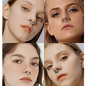 REVOLIA 9Pcs 16G Stainless Steel Septum Rings Clicker Ring Hoop Nose Ring Cartilage Helix Daith Tragus Earring Hinged Piercing C