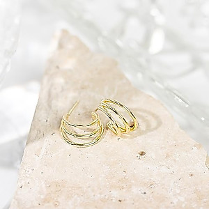 PAVOI 14K Gold Plated Sterling Silver Post Split Huggie Earrings | Yellow Gold Earrings for Women