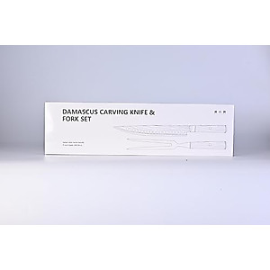 FUJUNI Carving Knife and Fork Set for Meat Turkey - Set of 2 with 9 inch Damascus Slicing Carving Knife and 6 inch Fork - Damascus VG10 Steel 67-Layer - Natural Olive Wood Handle- Exquisite Box