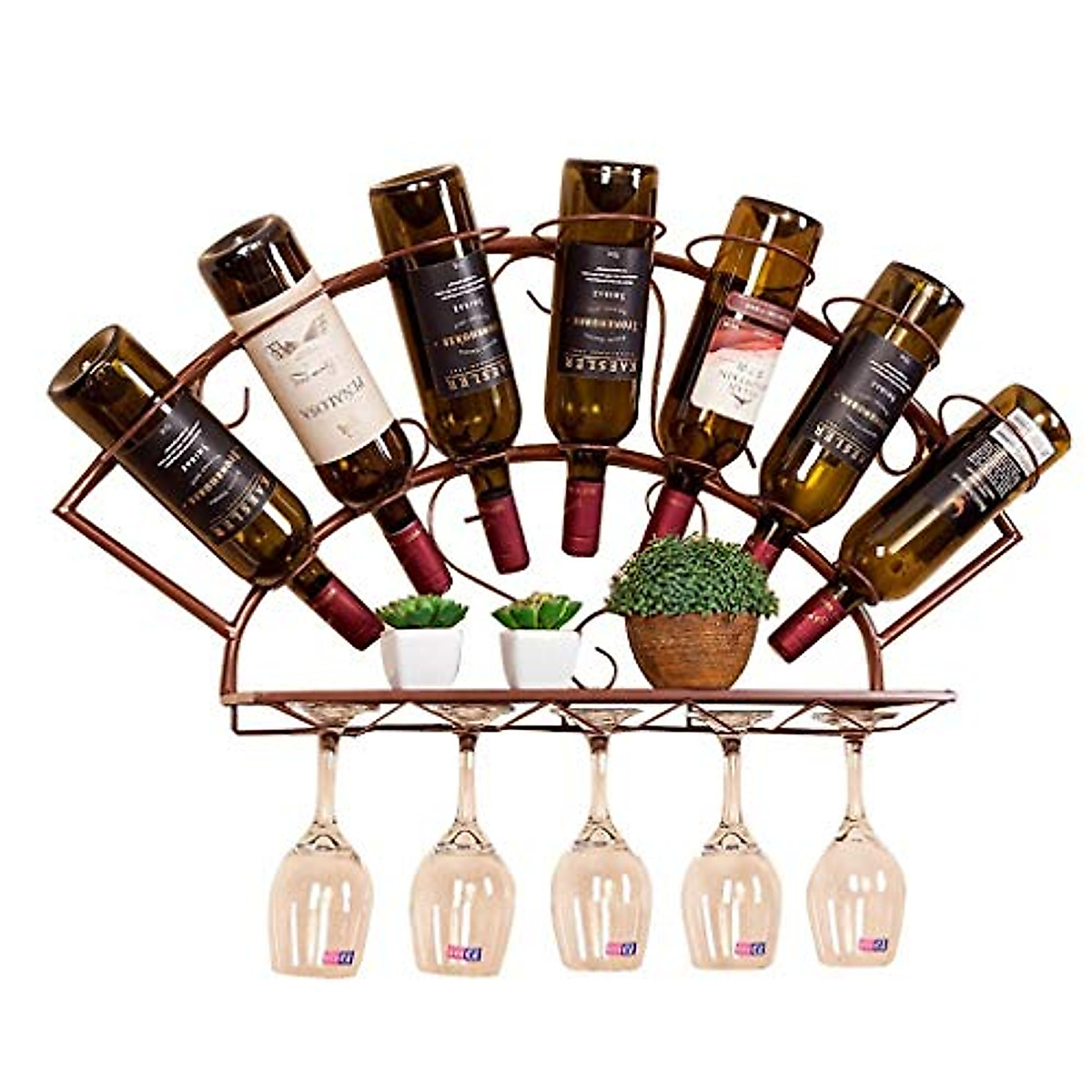 Wine Racks Metal Iron Wine Rack Wall Shelf Hanging Wine Rack Goblet Holder Cup Holder Can Hang 7 Bottles of Wine   Hanging 10 Cups