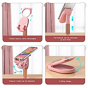 OATSBASF Cute Bear Phone Stand, Foldable Angle Height Adjustable Cell Phone Stand for Desk, Portable Universal Multifunction Phone Holder Stand, Compatible with iPhone, Switch, All Phones (Pink)