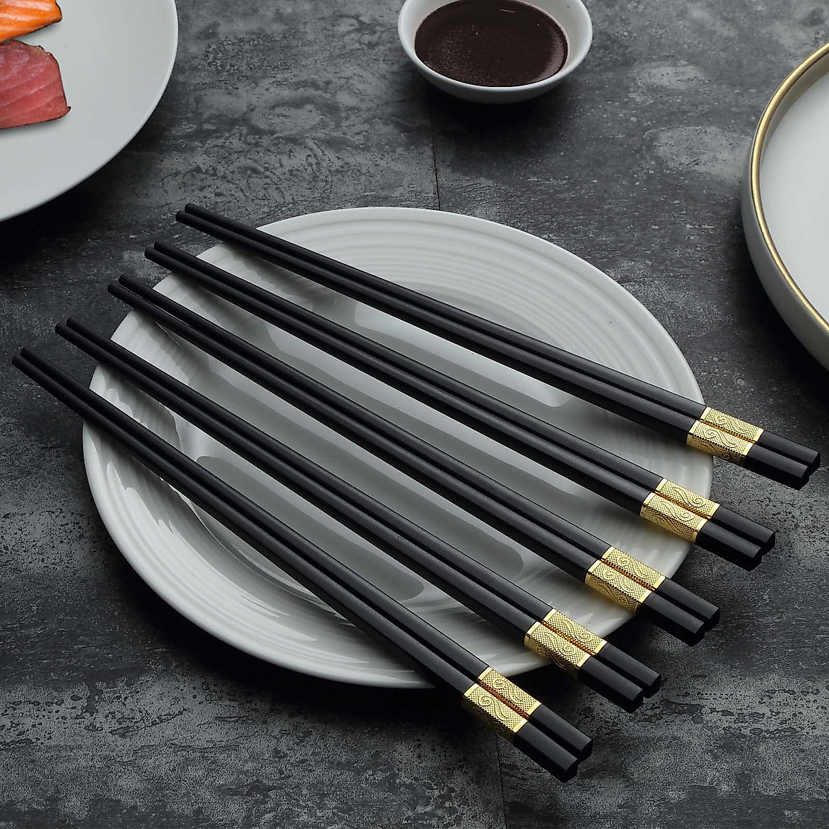 10 Pairs Chopsticks Reusable, Funnydin 9.4'' Heat-Resistant Fiberglass Chopsticks Reusable, Square Non-Slip Design Reusable ChopSticks, Odorless Chop Sticks Use for Eating & Cooking, Dishwasher Safe