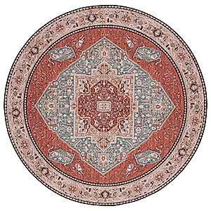 SAFAVIEH Tucson Collection Area Rug - 4' Round, Aqua & Rust, Traditional Persian Design, Non-Shedding Machine Washable & Slip Resistant Ideal for High Traffic Areas in Living Room, Bedroom (TSN150J)