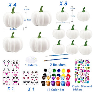 Pumpkin Decorations Halloween Crafts pumpkin 12 Halloween White Artificial Pumpkin Decorating Kit with Sticker Kids DIY Arts and Crafts for Halloween Party Thanksgiving Home Fall Decor Pumpkin Decor