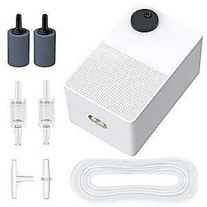 Pawfly 64 GPH Aquarium Air Pump with Dual Outlets Adjustable Quiet Oxygen Aerator Pump with Airline Tubing Air Stone Connector and Check Valve Accessories for Fish Tanks up to 75 Gallons
