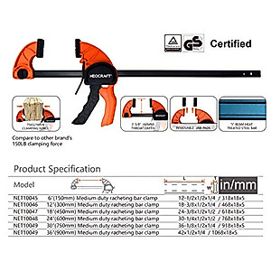 Quick Release Ratchet Bar Clamps for Woodworking (2 Pieces Set 24'') - Light Duty Adjustable One-Handed Clamp for Woodworking & Furniture Manufacturing & Assembly