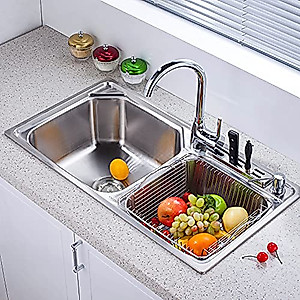 Kuyang 2 Pack Kitchen Sink Strainer, Replacement for Standard Kitchen Sink Drain Strainer (3.25 Inch), Chrome Plated Stainless Steel Basket Body with Rubber Stopper …