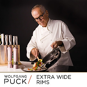 Wolfgang Puck 3-Piece Stainless Steel Skillet Set, Scratch-Resistant Non-Stick Coating, Includes a Large and Small Skillet, Clear Tempered-Glass Lid, Cool Touch Handles, Extra-Wide Rims