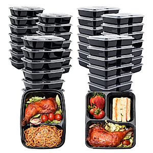 Glotoch Meal Prep Container,100Pack 2,3 Compartment Reusable Food Storage Containers For Lunch, Leftover.Disposable Black Plastic Containers With Lids To Go Container-BPA-Free Microwave Safe