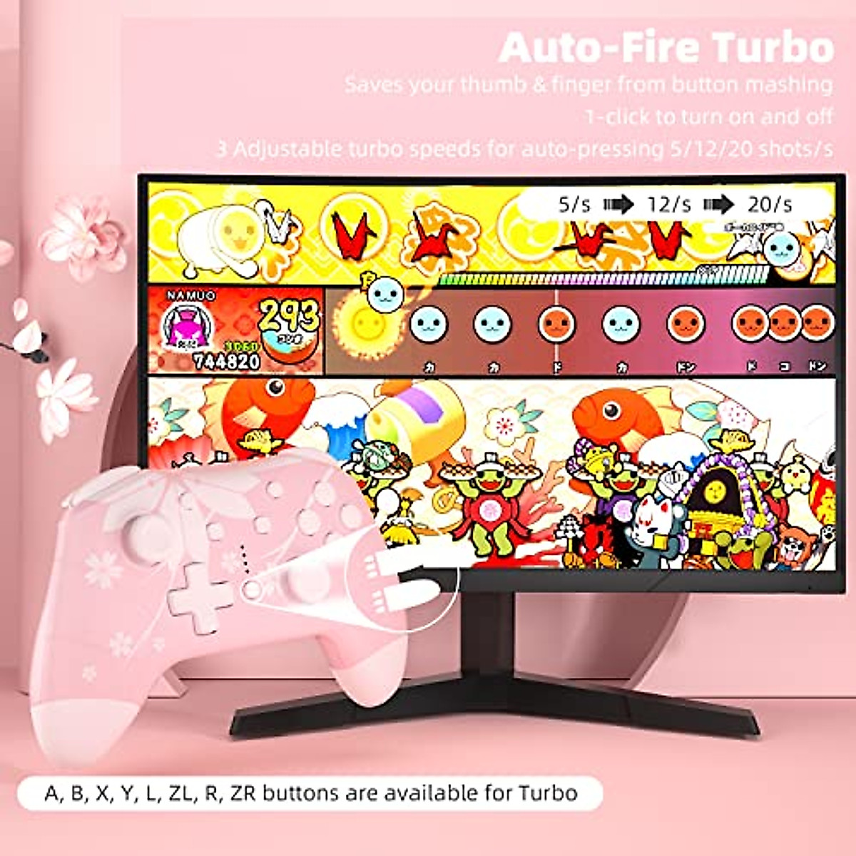 Mytrix Updated Wireless Pro Controllers for Nintendo Switch, Windows PC iOS Android Steam/Steam Deck, Sakura Pink Bluetooth Controller with Programmable, Wake-Up, Headphone Jack, Auto-Fire Turbo, Motion, Vibration