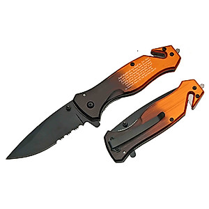 Blue Steel EDC Cool Sharp Tactical Folding Pocket Knife, SpeedSafe with Liner Lock, Pocketclip, Glass Breaker, Seatbelt Cutter, Color - Orange