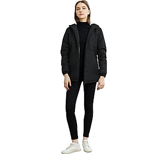 LQHHYLYX Womens Winter Outdoor Two-Pocket Fleece Hooded Long Warm Zipper Jacket (Large, Black)