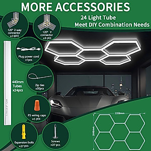 sheinhot 5 Grid Hexagon Garage Lights, Hexagon LED Lights, 22000LM Hexagon Lights LED Garage Lights for Garage Workshop Basement Gym Warehouse, 6500K