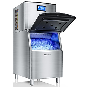 Leacco Commercial Ice Maker Machine 550LBS/24H with 350LBS Stainless Steel Storage Bin, Air Cooled Modular Ice Cube Machine, 1200W