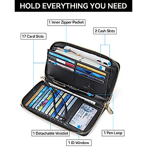 BOSTANTEN Leather Wallet for Women RFID Blocking Zip Around Credit Cards Holder Phone Clutch Leopard Black