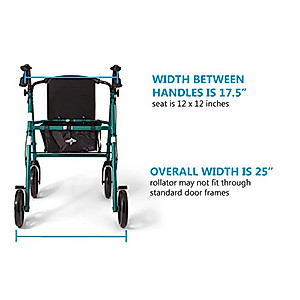 Medline Standard Steel Folding Rollator Walker with 8" Wheels, Supports up to 350 lbs, Green