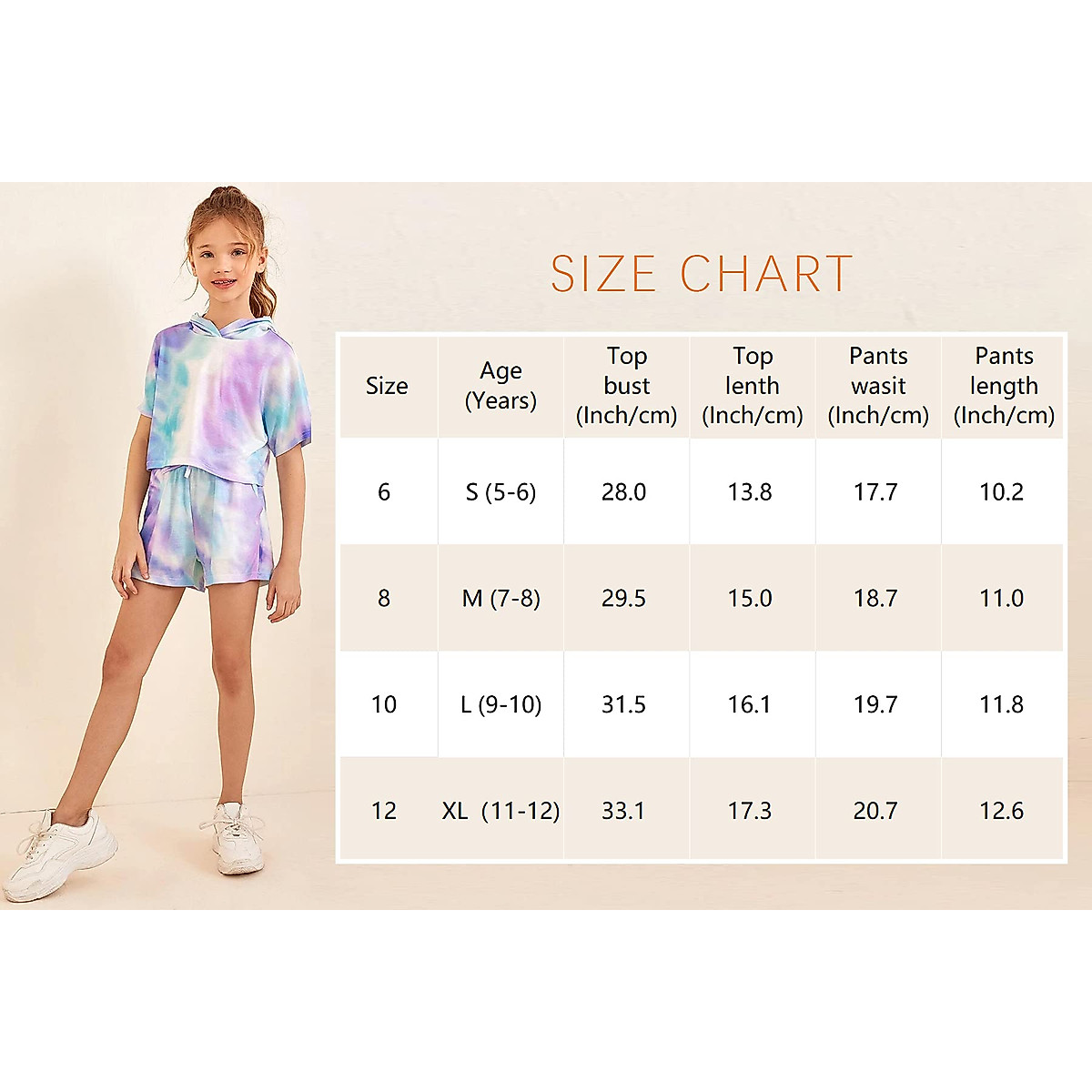 Girls Tie Dye Clothes Outfits Tracksuits Jogger Set Sweatsuits Activewear Crop Tops Hoodies Shorts Sets Size 12