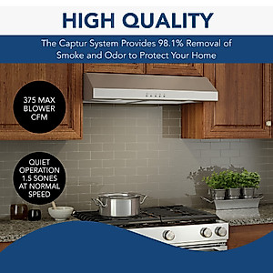 Broan-NuTone BCSQ130SS Three-Speed Glacier Under-Cabinet Range Hood with LED Lights ADA Capable, 1.5 Sones, 375 Max Blower CFM, 30-Inch, Stainless Steel