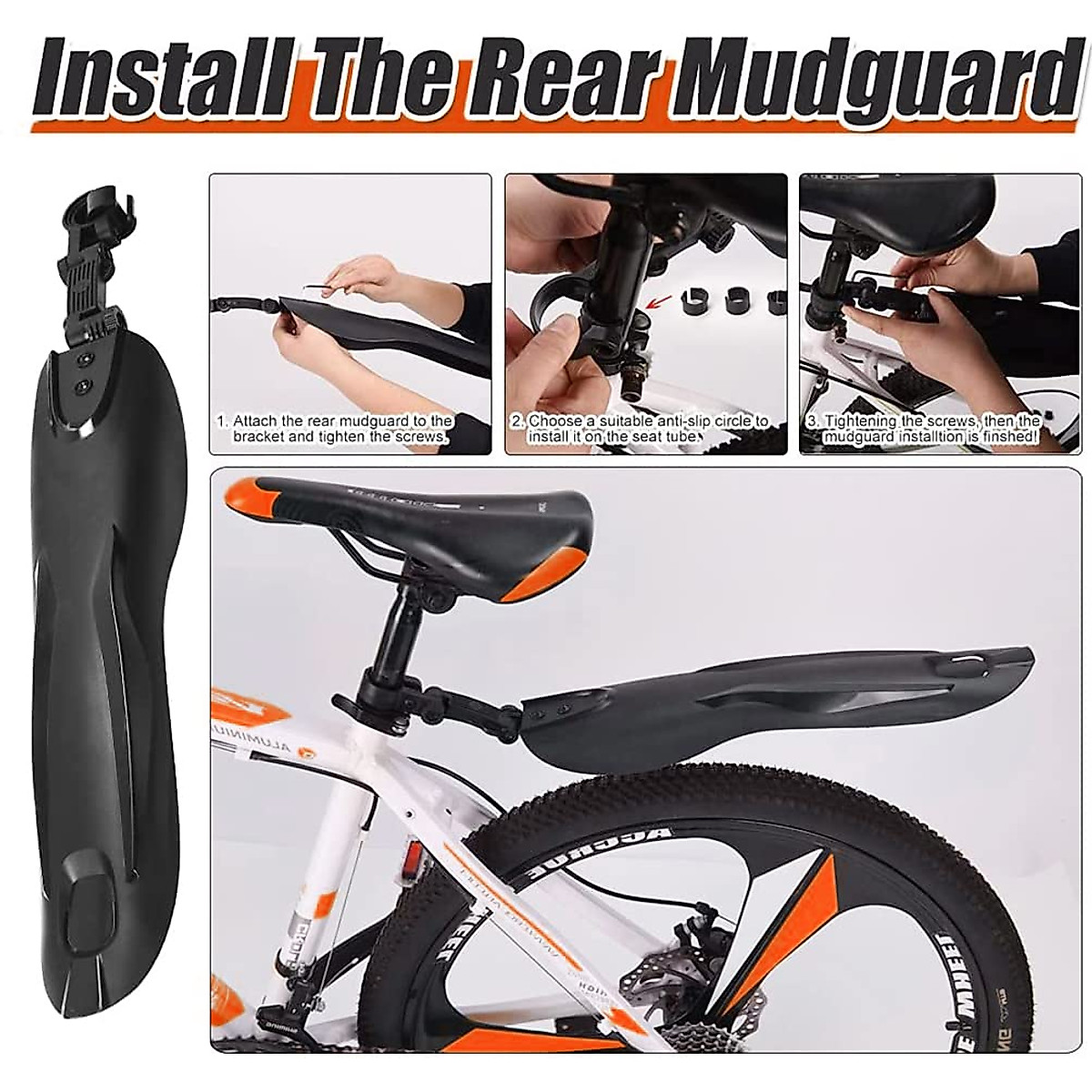 Winmoom Adjustable Bike Fender Set for 22"/24"/26"/27.5"，3 Parts-Universal Full Cover Thicken Widen, Front/Rear Mud Guards Fit for MTB Mountain Road Bike