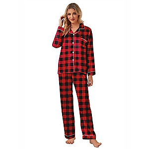 Schbbbta Christmas Family Pajamas Matching Sets Silk Satin Long Sleeve Pj Set Sleepwear, Red Black, 11-12 Years = Tag 160