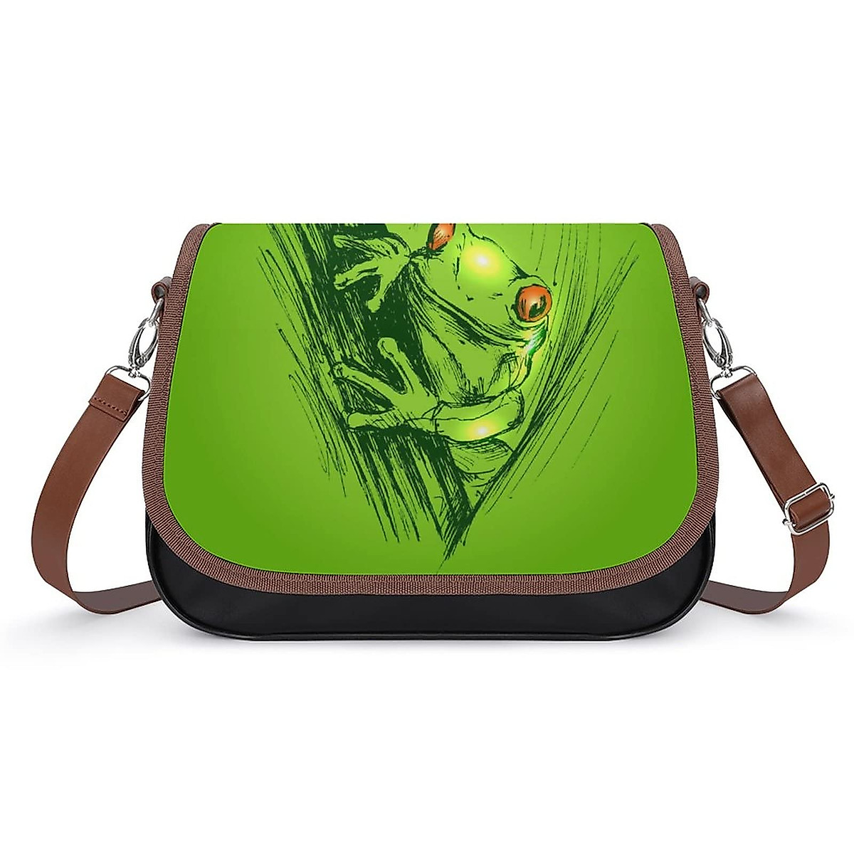 Colored Hand Sketch Frogs Women's PU Leather Purses Soft Crossbody Bag Shoulder Handbags