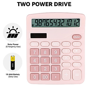 Desk Calculator, Envysun Compact 12-Digit Solar Battery Office Electronic Calculator with LCD Display, Dual Power Desktop Scientific Calculators (Cal-Pink-US)